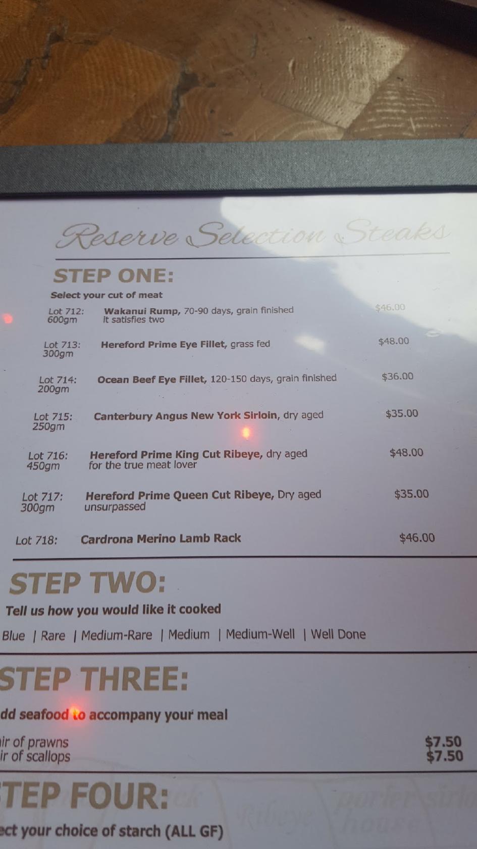 Menu at Carlton Bar & Steakhouse, Christchurch