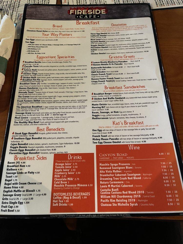 Menu at Fireside Cafe, USA, Cincinnati Dayton Rd Ste. 104