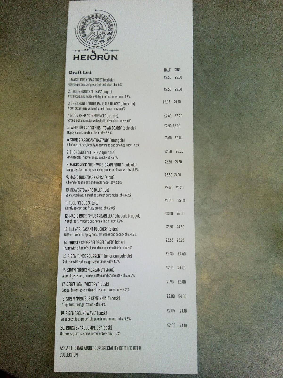 Menu at Heidrun pub & bar, High Wycombe