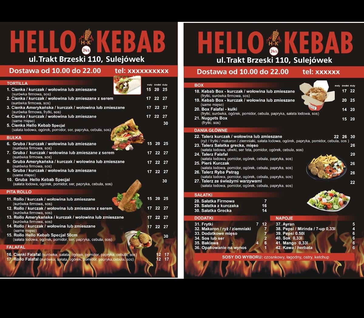 Menu at Hello Kebab restaurant, Sulejowek