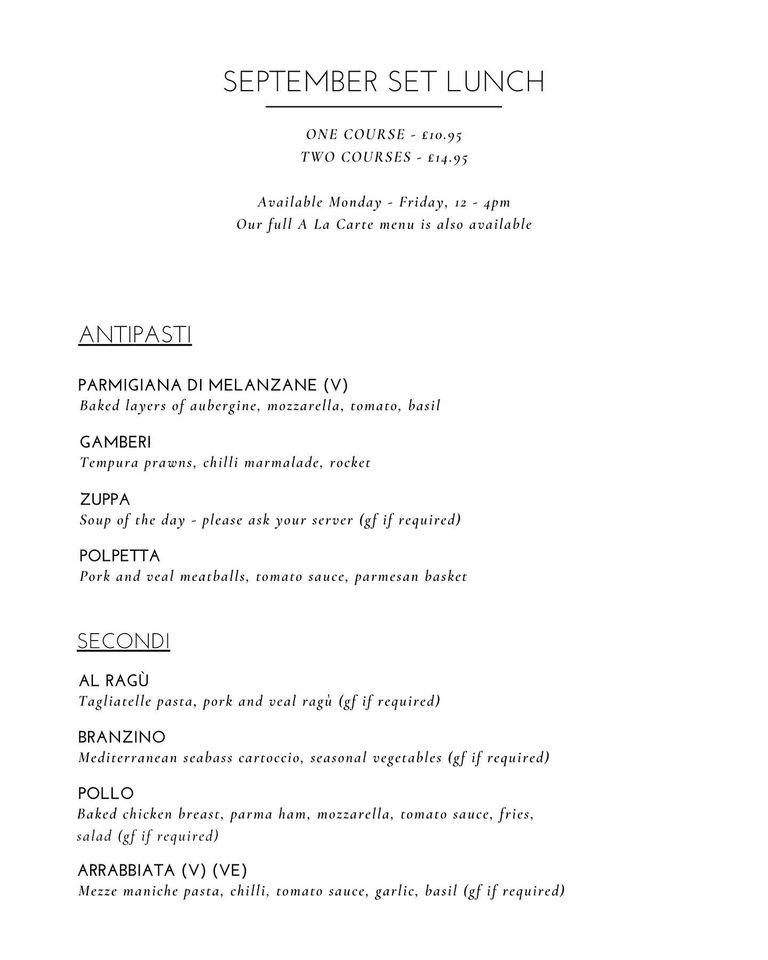 Menu at La Bella Vista restaurant, Saint Leonards