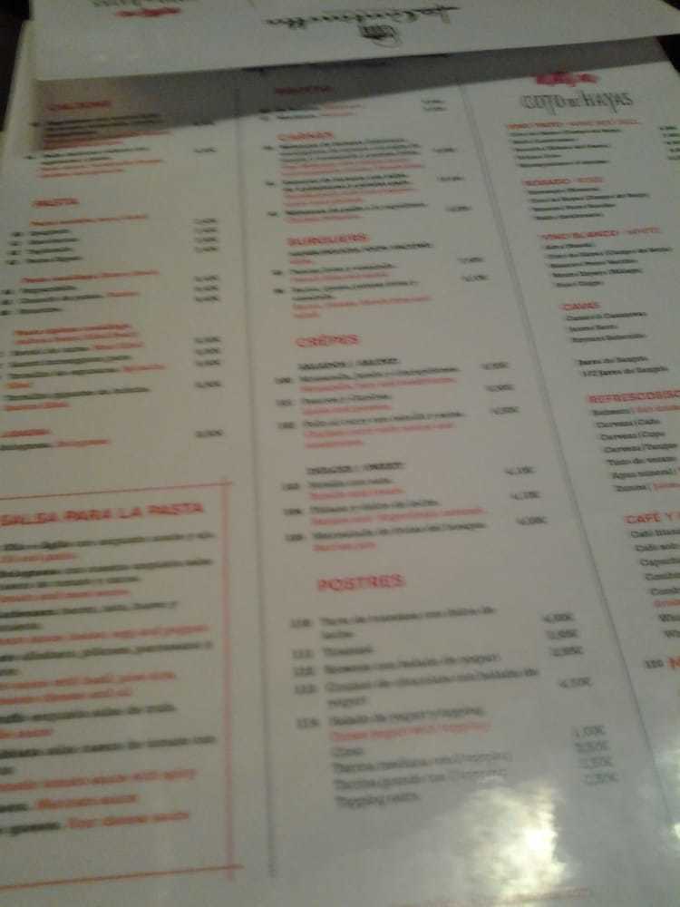 Menu at La Cantinetta pizzeria, Málaga