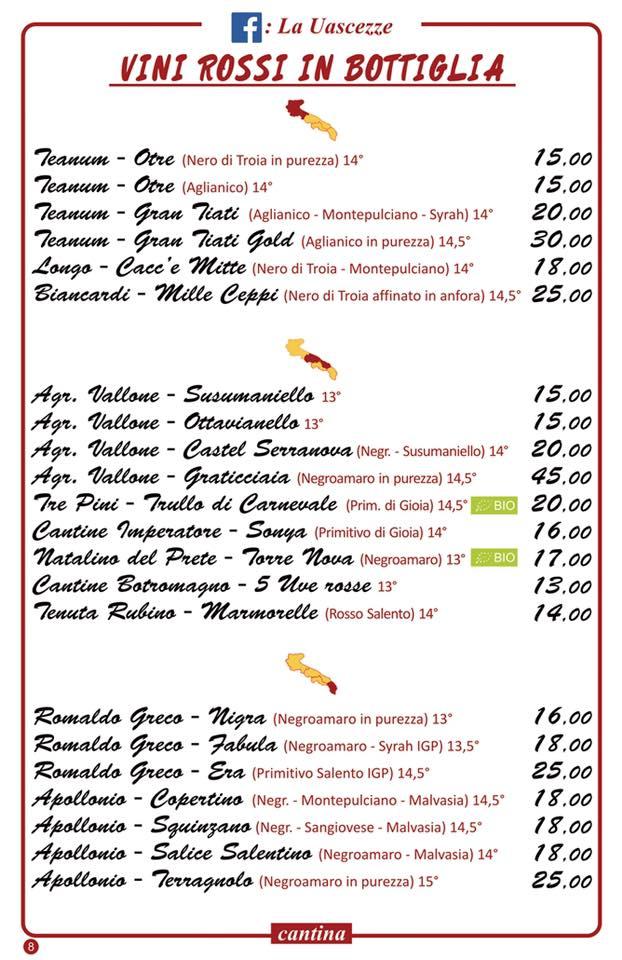 Menu at La Uascezze restaurant, Bari, Corte S.Agostino