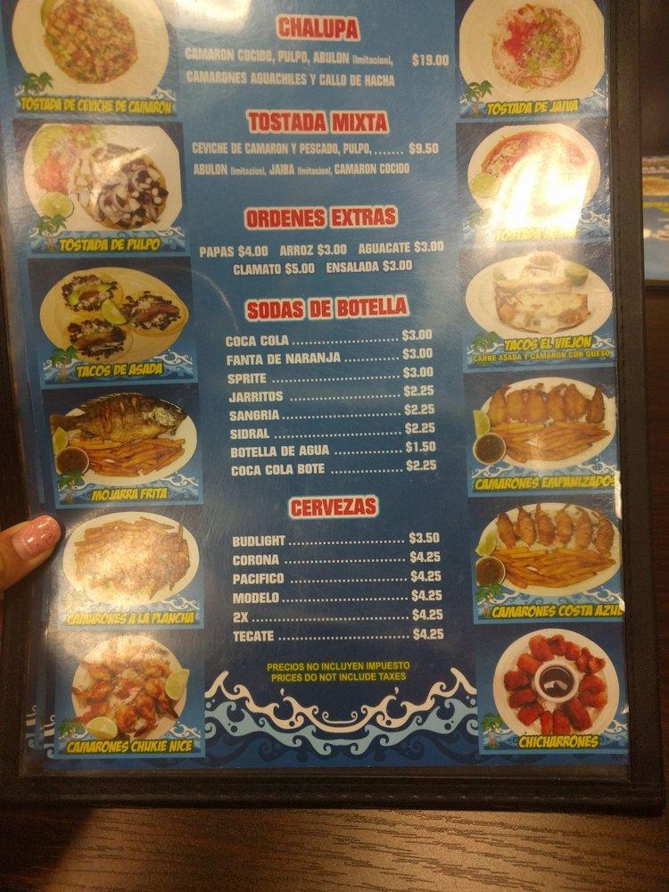 Menu at Mariscos El Viejon restaurant, Lynwood, Atlantic Ave