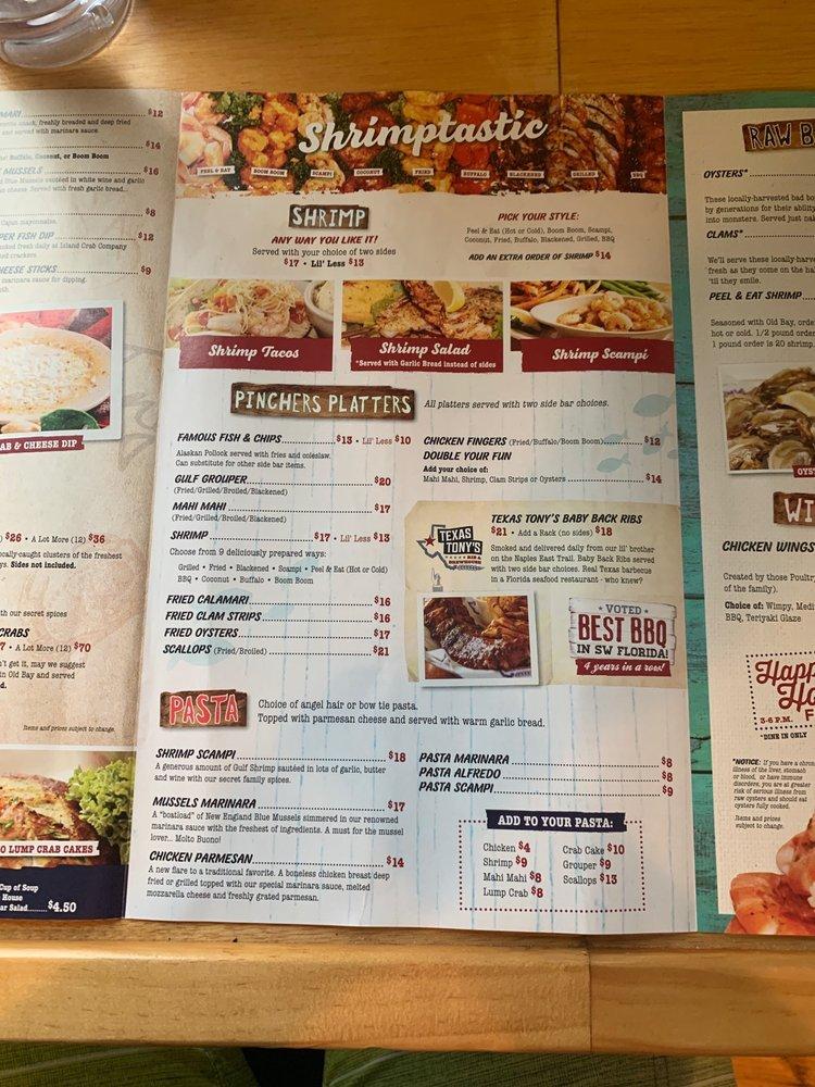 Menu at Pinchers restaurant, Naples, 5th Ave S