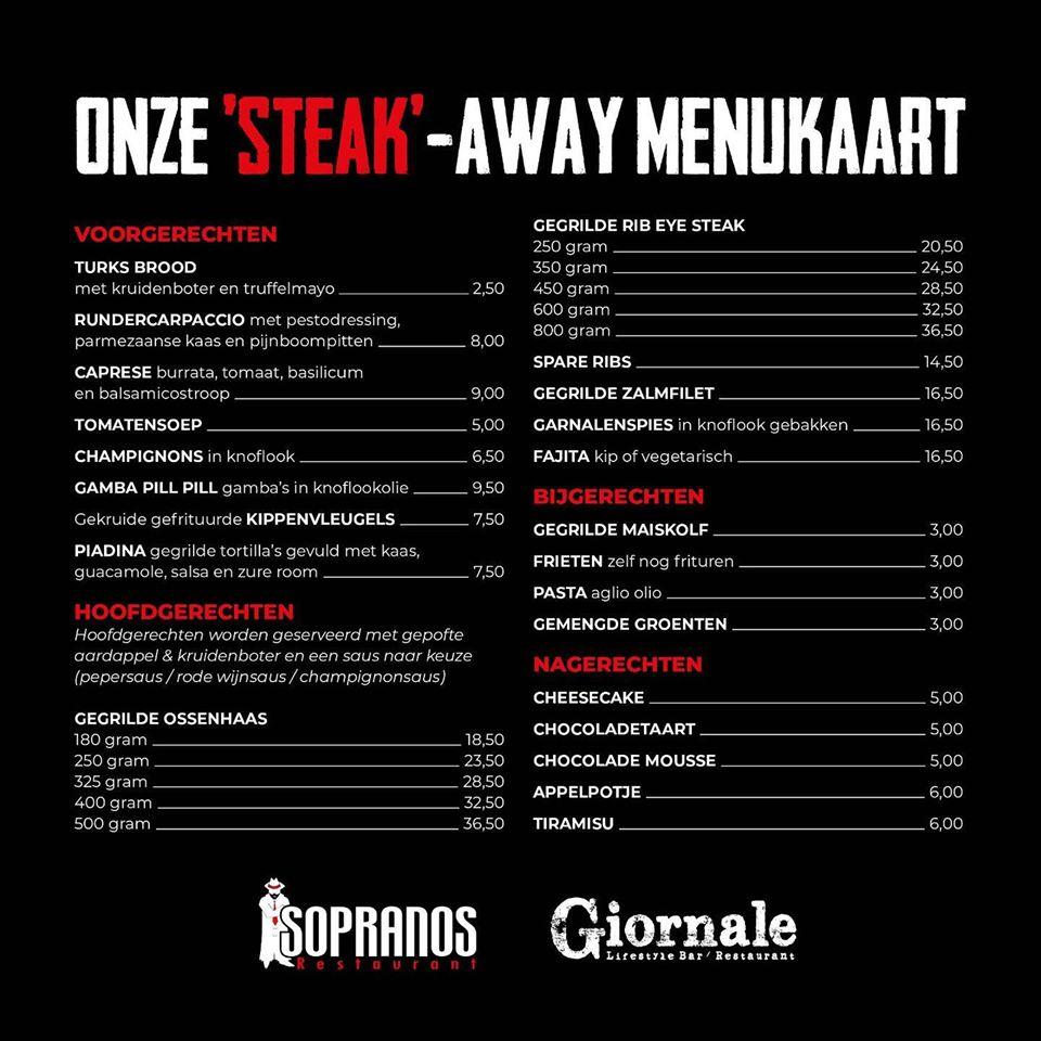 Menu at Sopranos, Eindhoven, Stationsplein 9
