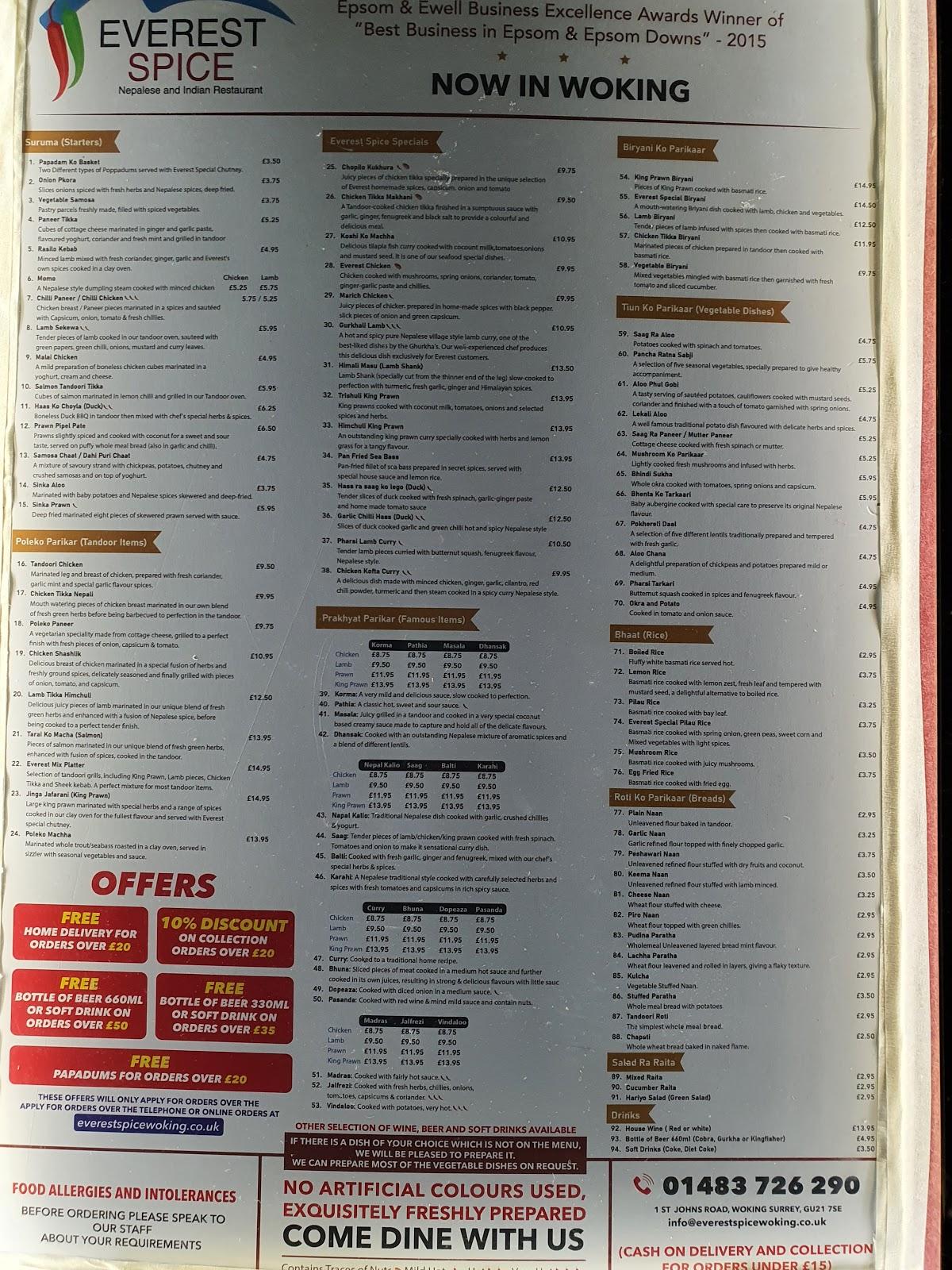 Menu at The Ketch fast food, Woking