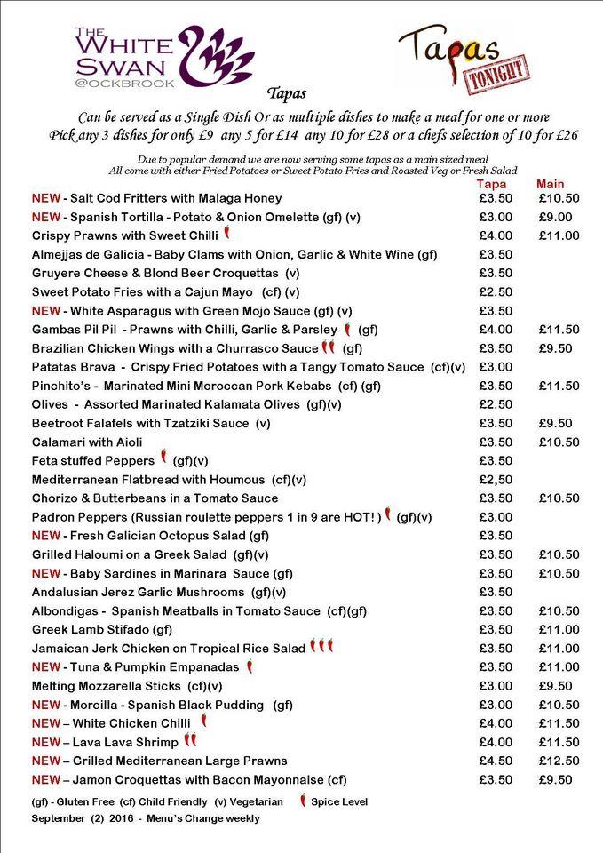 Menu at White Swan pub & bar, Derby, White Swan Inn