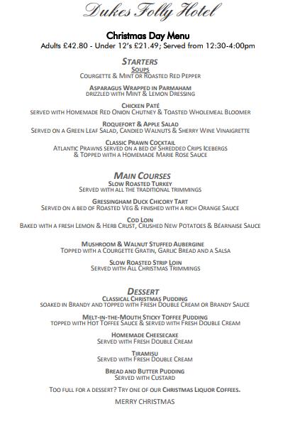 Carta del pub y bar Dukes Folly Hotel, Southport