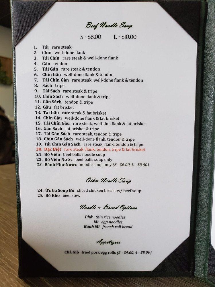 Menu at Pho Hong Long restaurant, Garden Grove