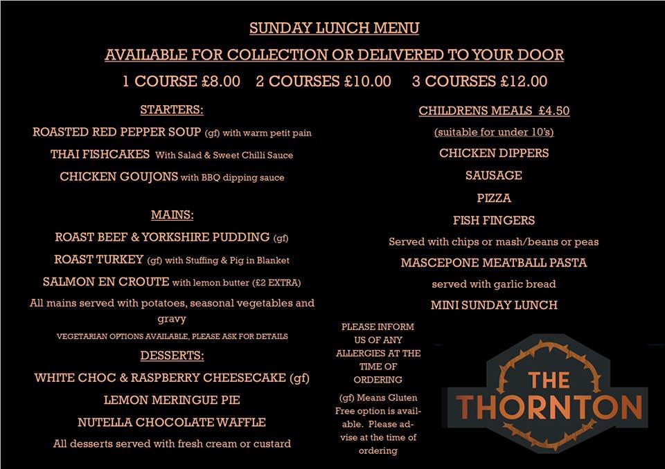 Menu at Thornton Arms pub & bar, Burnley