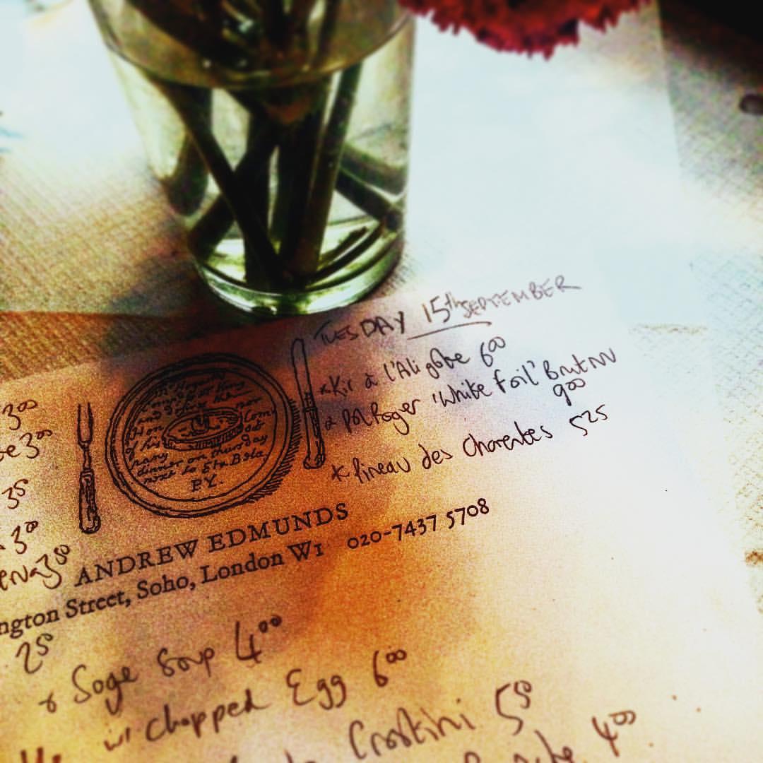 Menu at Andrew Edmunds Restaurant, London