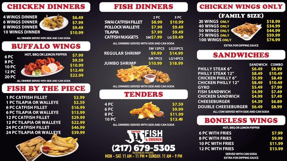 Menu at Captain JJ’s Fish ‘n’ Chicken restaurant, Springfield