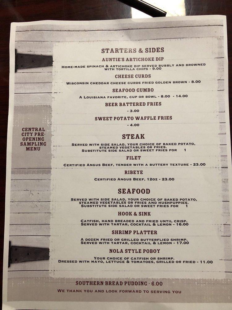Menu at Central City Steak And Seafood steakhouse, Baton Rouge