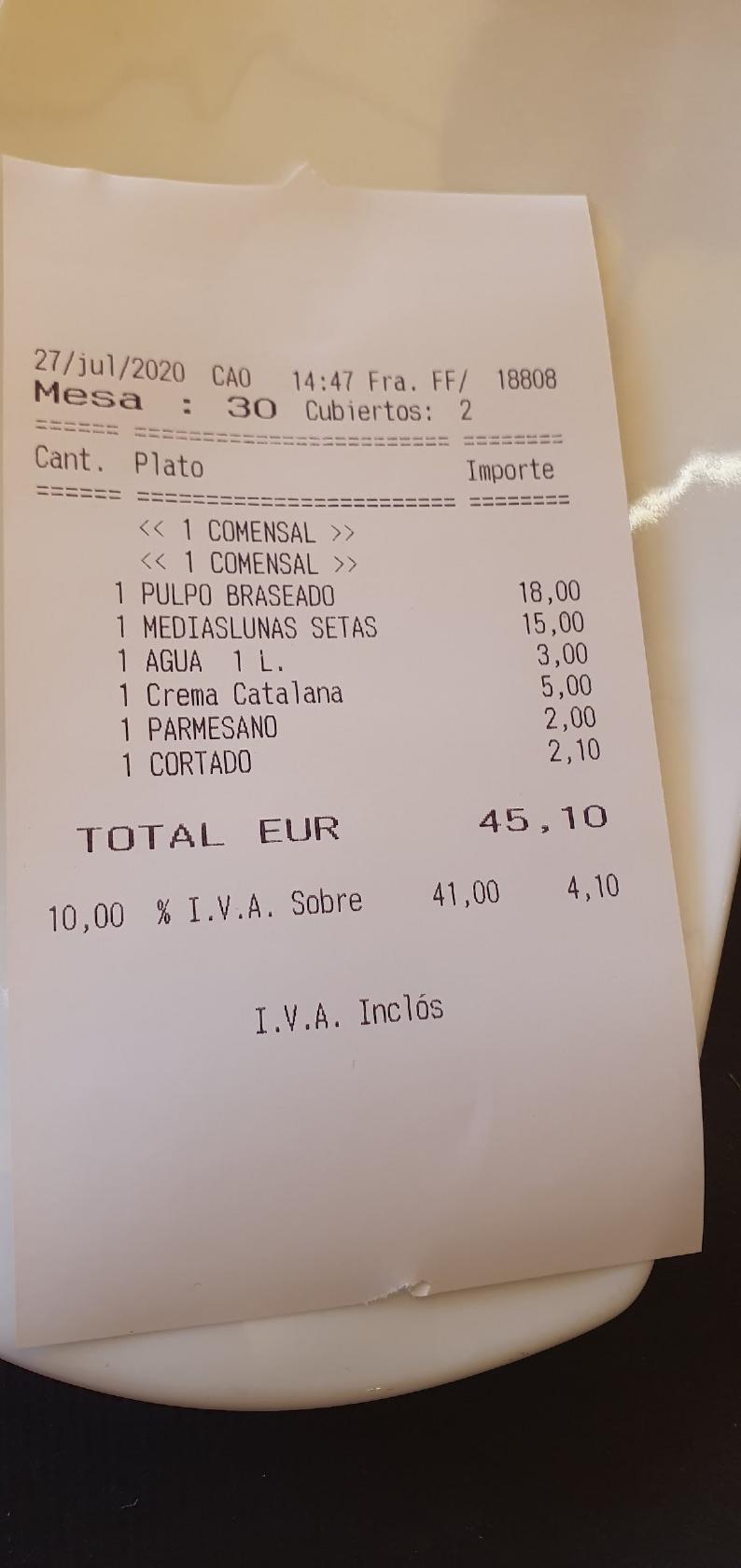 Carta de Restaurant Duomo, Cambrils