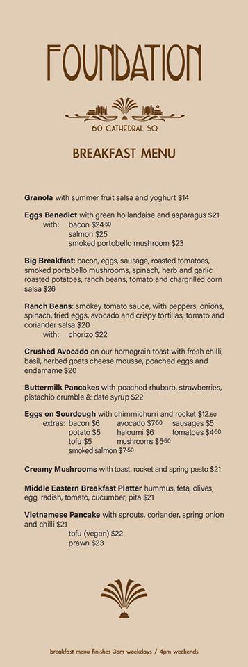 Menu at Foundation Cafe, Christchurch
