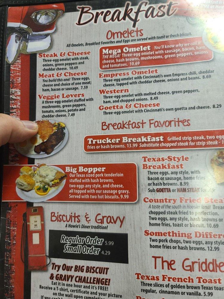 Menu at Howie's Diner restaurant, Greendale, E Eads Pkwy