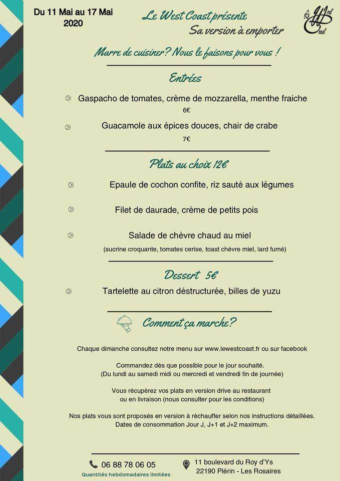 Menu at Côte Ouest restaurant, Plérin