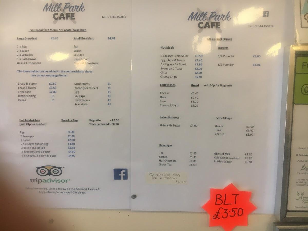 Menu at Mill Park Cafe, Bracknell