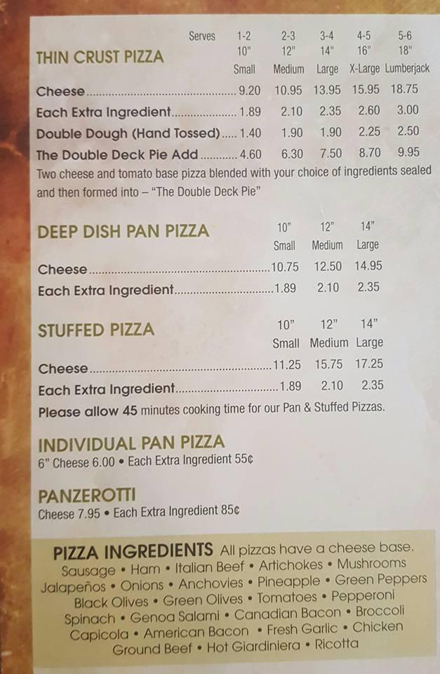 Menu at The Original Old World Pizza pizzeria, Elmwood Park