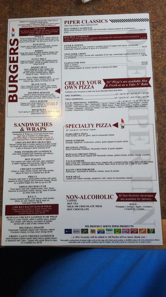 Menu at Ole Piper Inn pub & bar, Blaine