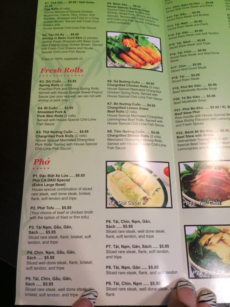 Menu at Pho Ca Dao Restaurant, Santee, Mission Gorge Rd