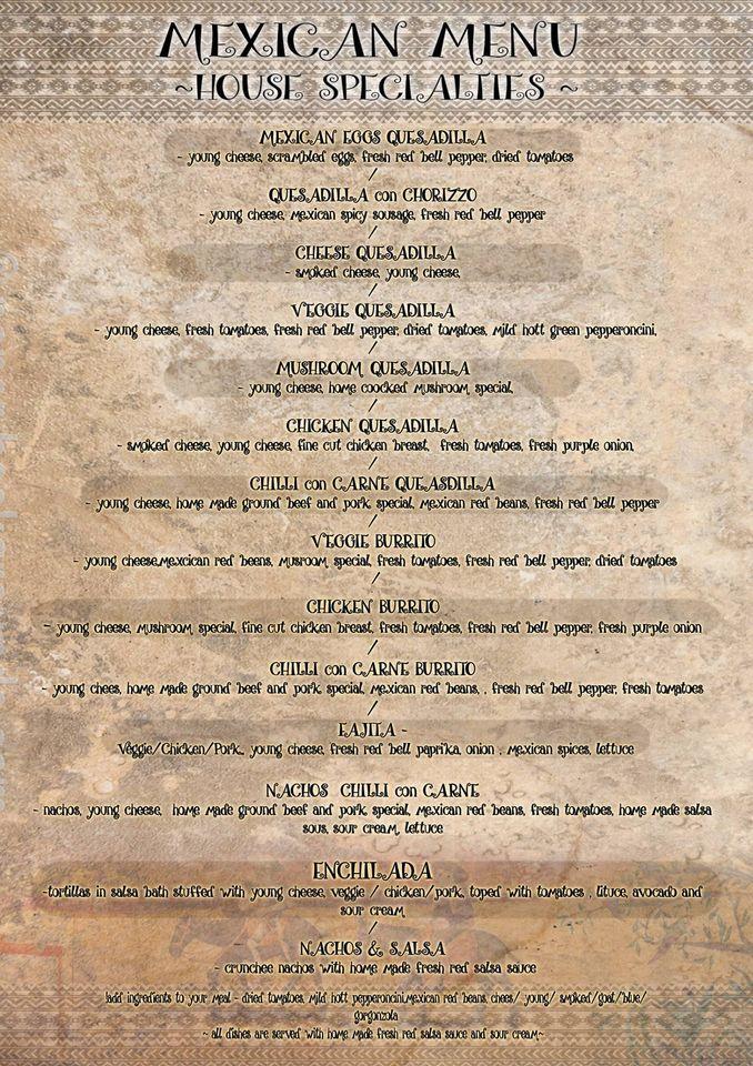 Menu at Sancho Panza Bistro Mexican Food, Cluj-Napoca