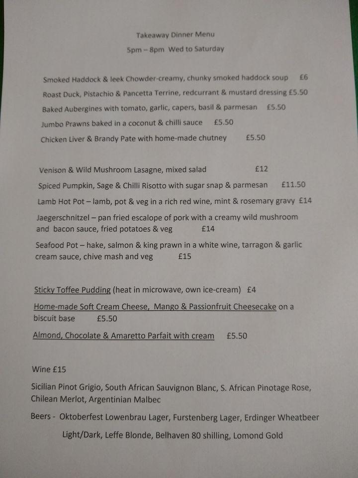 Menu at The Courtyard restaurant, Cupar