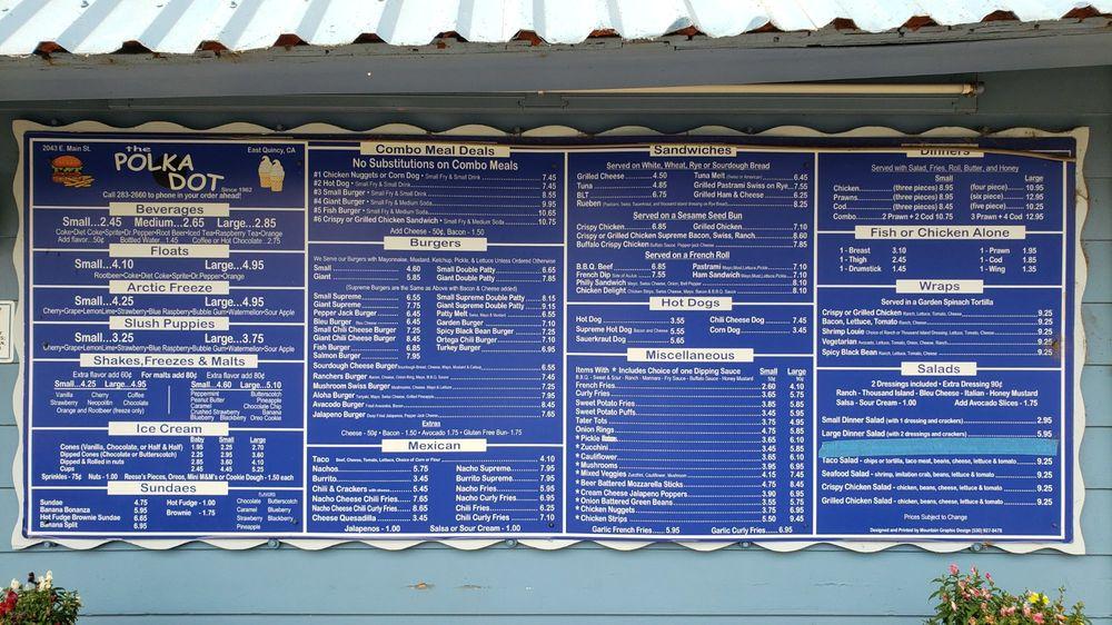 Menu at The Polka Dot restaurant, Quincy, E Main St