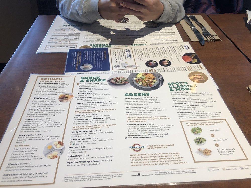 Menu at White Spot Kitsilano restaurant, Vancouver, W Broadway
