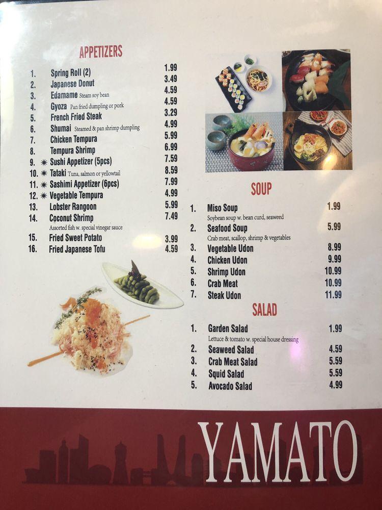 Menu at Yamato Steak House of Japan Sushi and Hibachi restaurant, Frankfort