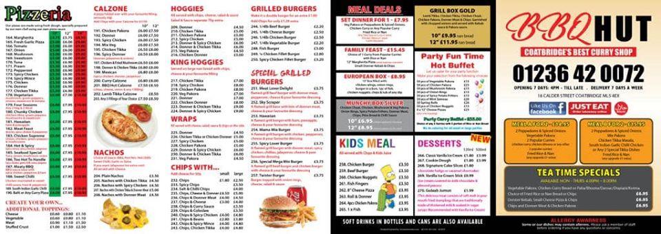 Menu at BBQ Hut, Coatbridge