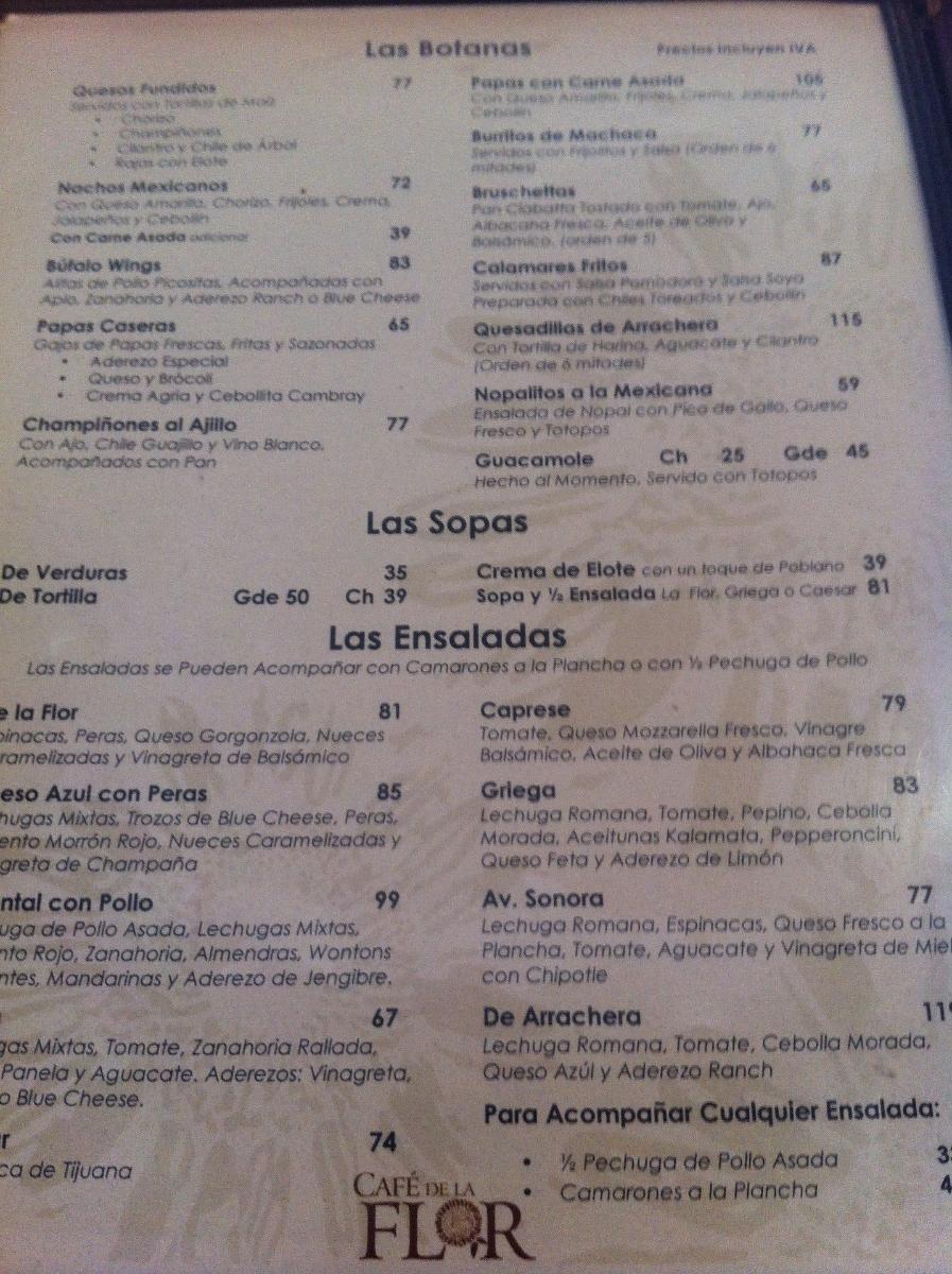 Carta de Café de la Flor, Tijuana, local E-01