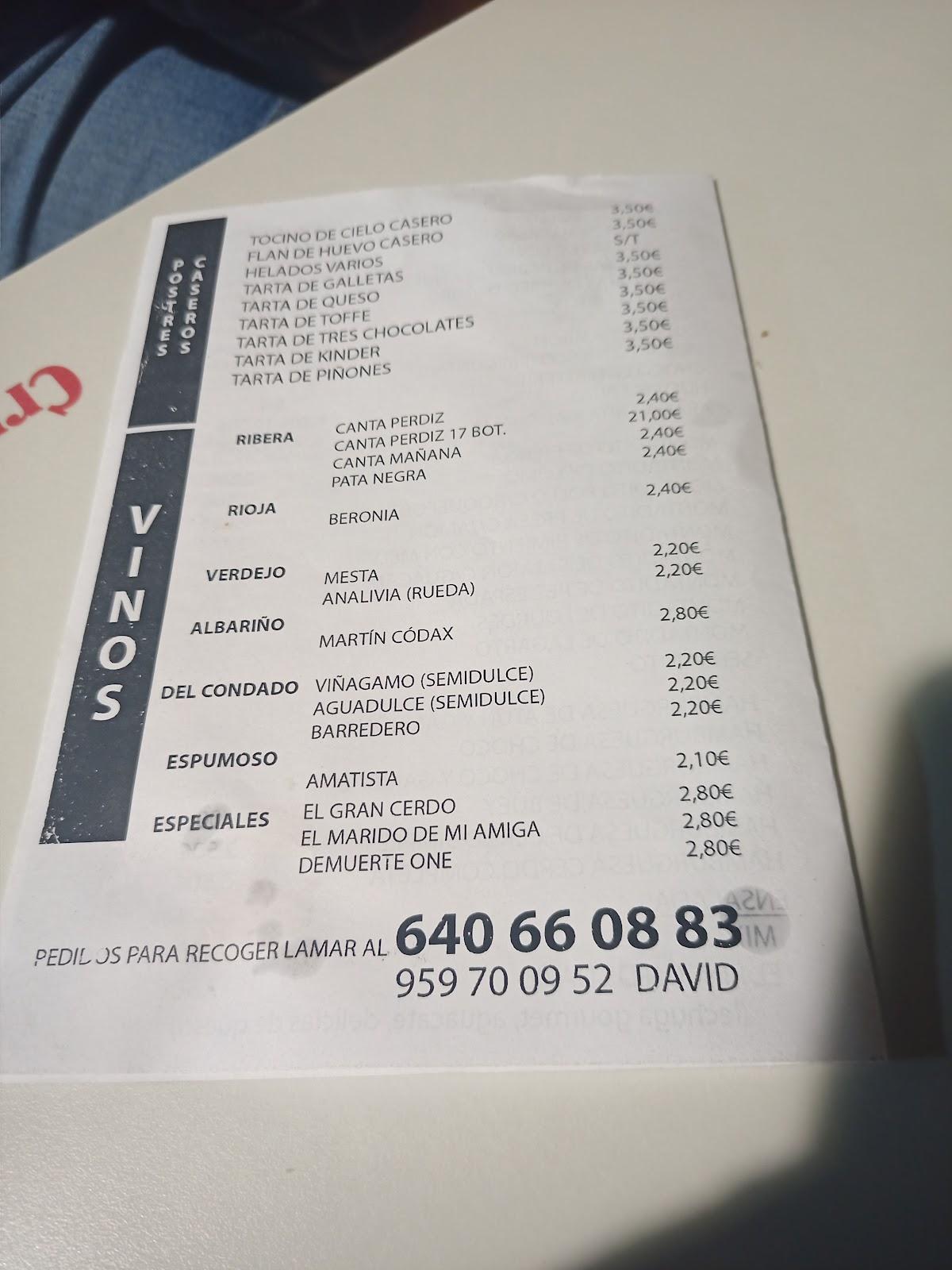 Menu at El rincón de david pub & bar, Huelva