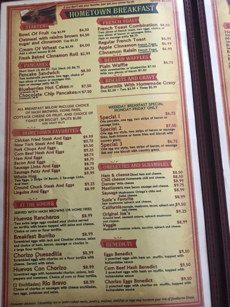 Menu at Hometown Café cafe, Reno