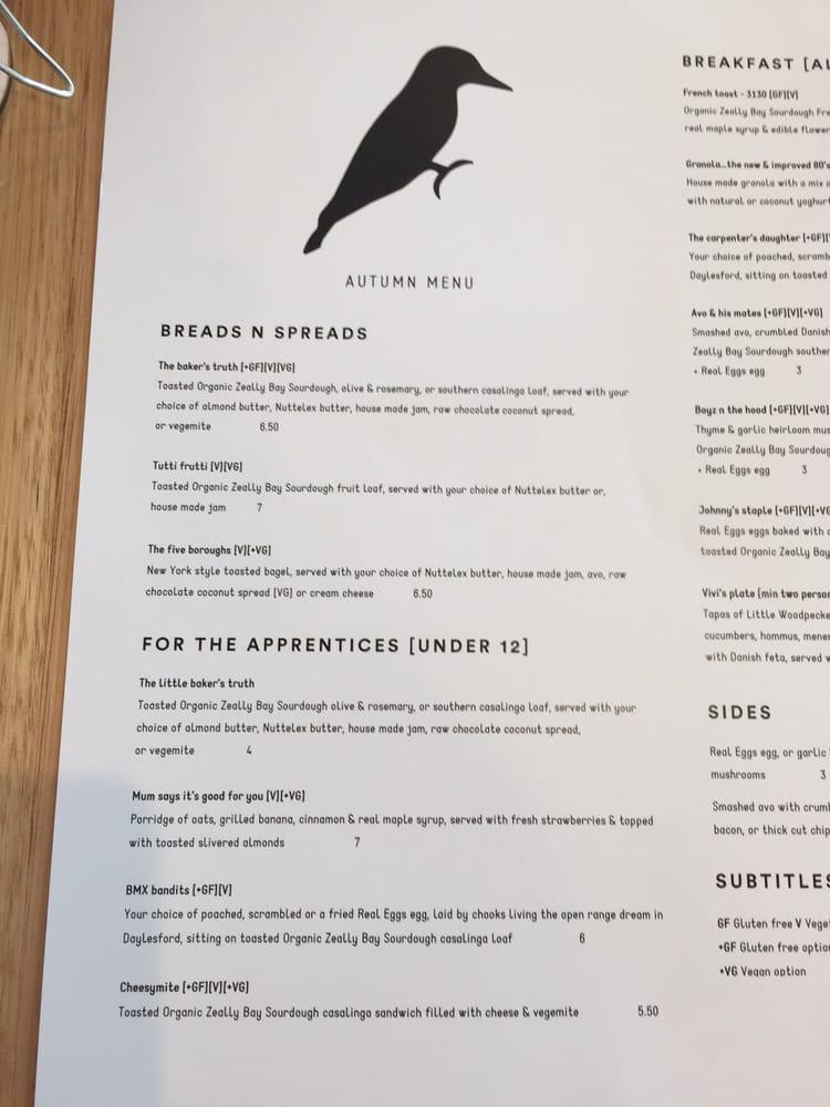 Menu at Little Woodpecker cafe, Blackburn North