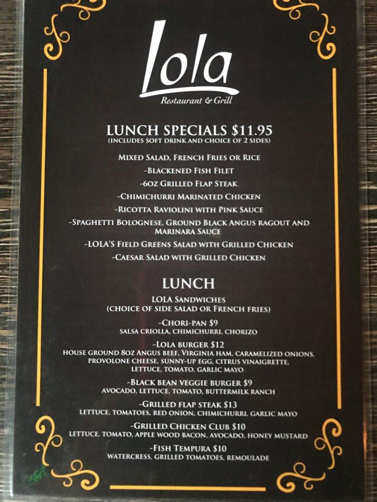 Menu at Lola Restaurant & Grill, Miami Beach, Collins Ave