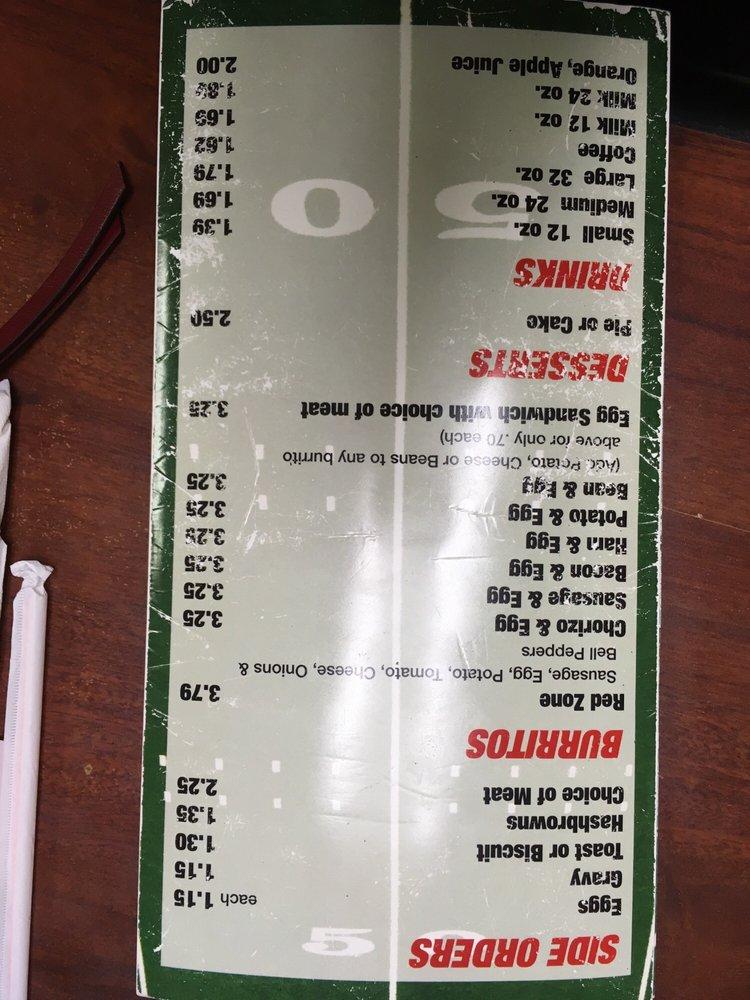 Menu at Red Zone Cafe, Lubbock, Slide Rd