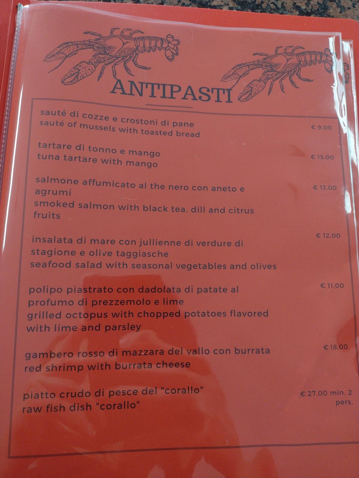 Menu da Ristorante corallo, Vicenza