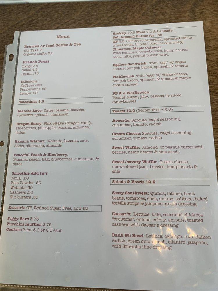 Menu at The Heavenly Vegan restaurant, Las Vegas
