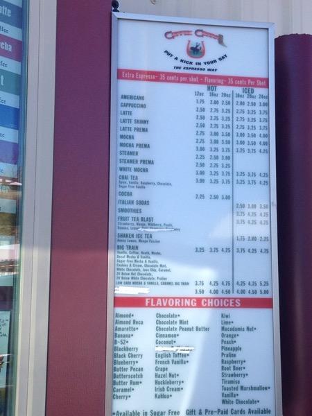 Menu at Coffee Corral restaurant, Roundup