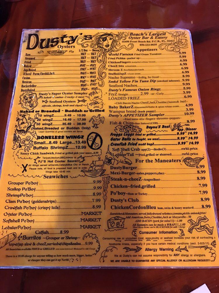 Menu at Dusty's pub & bar, Panama City Beach