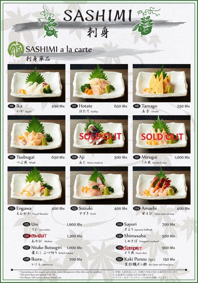 Menu at Endo Sushi restaurant, Bangkok, The Taste Thong Lo