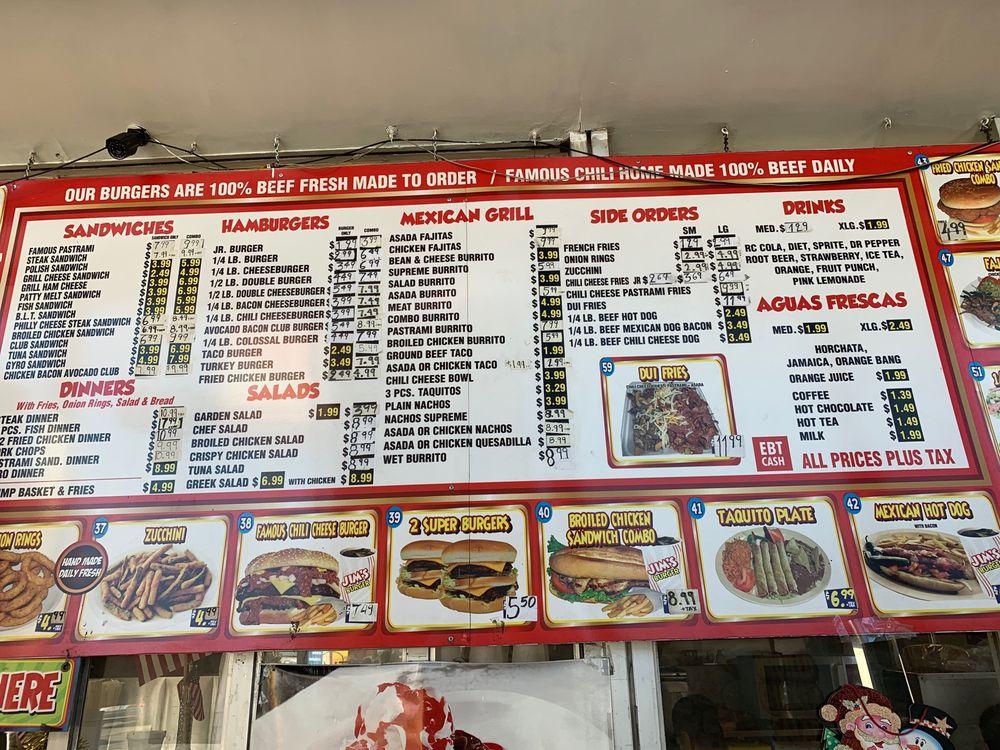 Menu at Jim's Burgers restaurant, Hawthorne, W El Segundo Blvd #4607