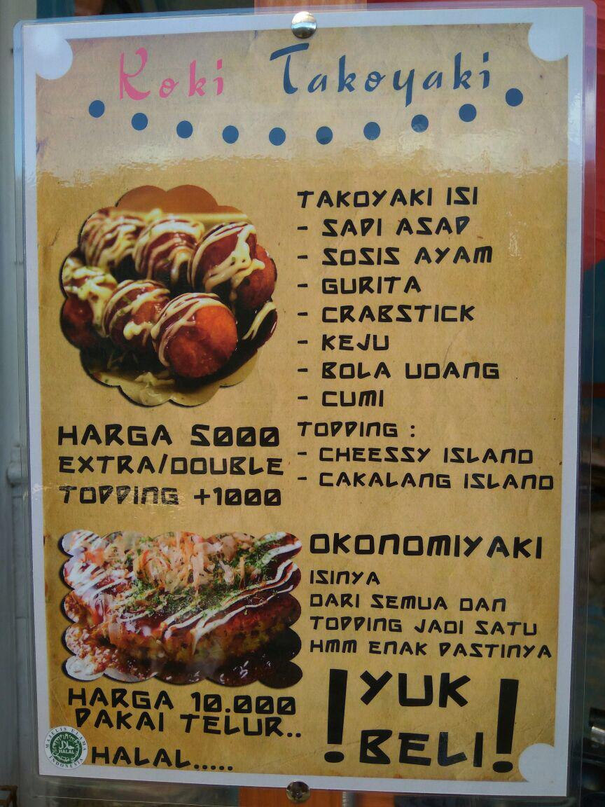 Menu at Koki Takoyaki restaurant, East Jakarta