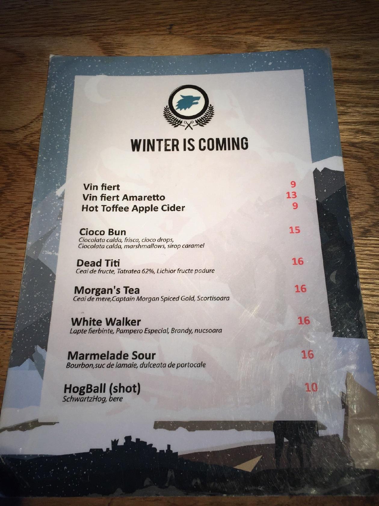 Menu at Modelier, Bucharest