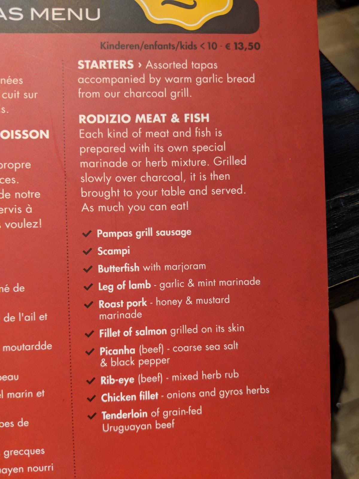 Speisekarte von Pampas Rodizio, Etterbeek, Pl. Jourdan 21