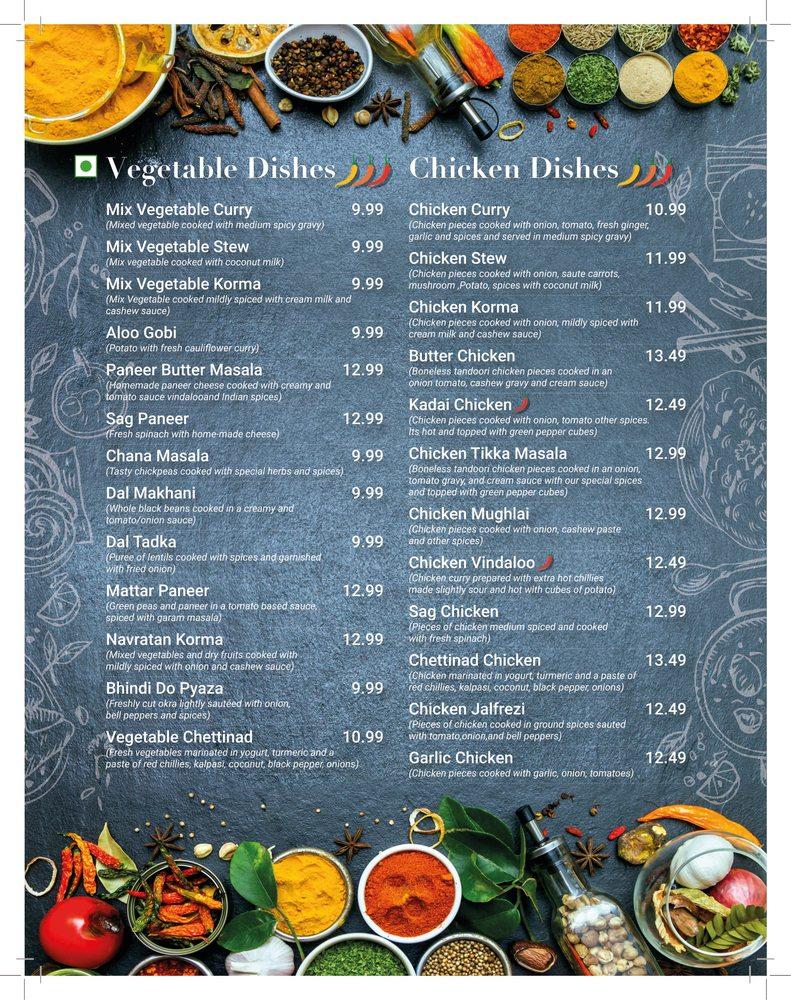 Menu at Red Chillies Flavours of India restaurant, Bedford