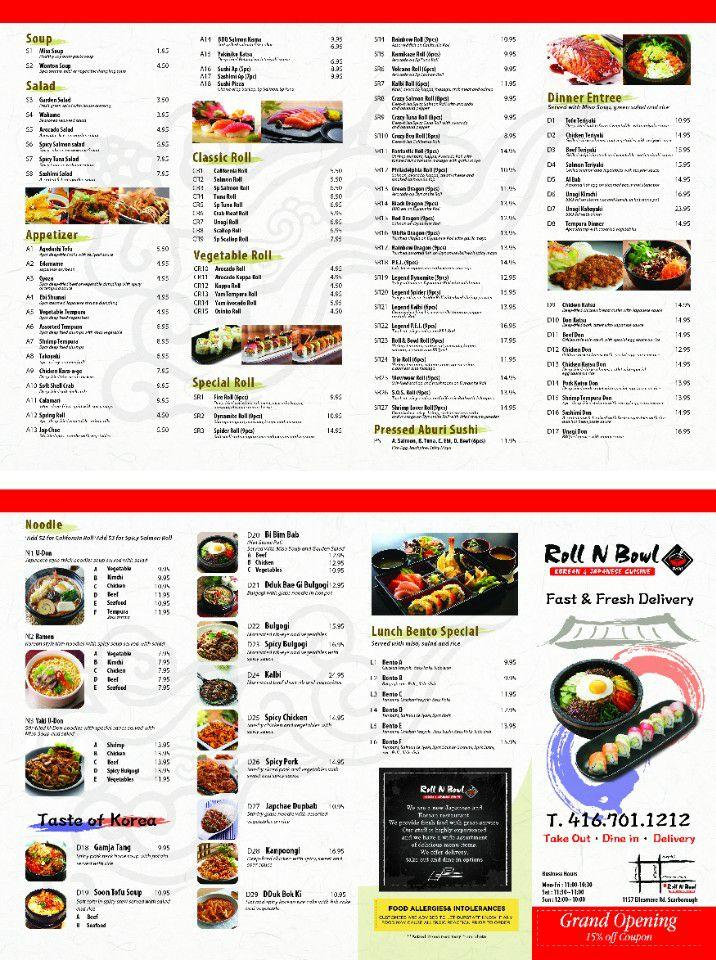 Menu at Roll N Bowl Korean & Japanese Cuisine restaurant, Toronto ...