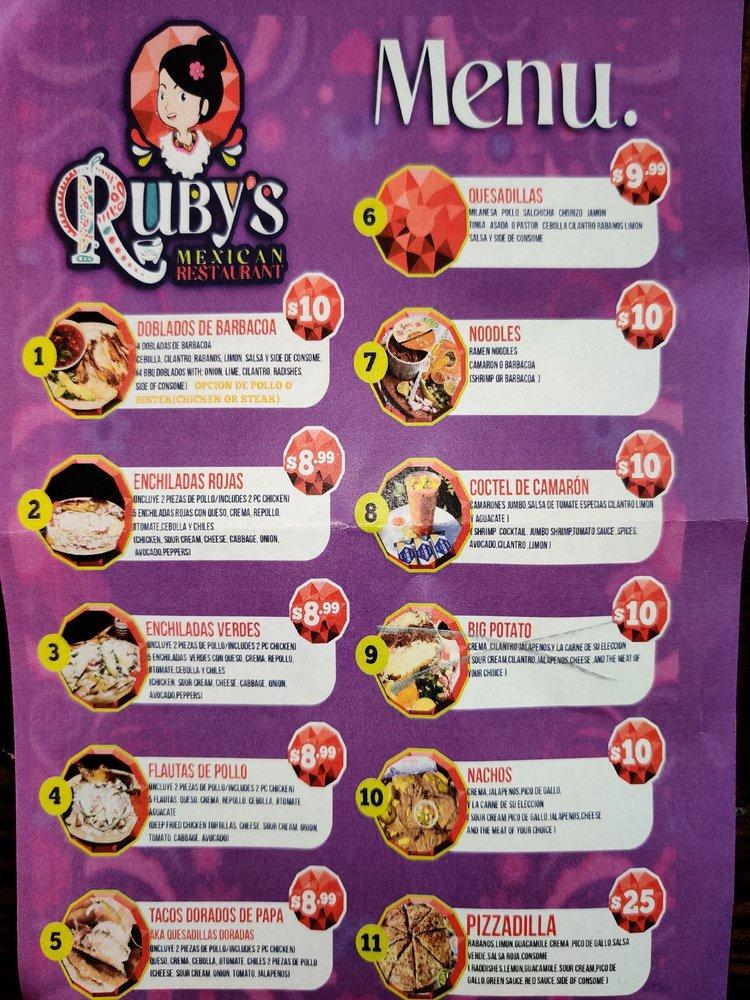 Menu at Ruby's Mexican Restaurant, Tyler, E Gentry Pkwy